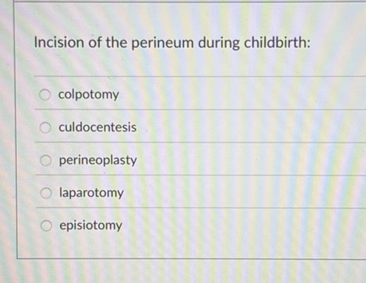 Incision of the perineum during childbirth: | StudyX
