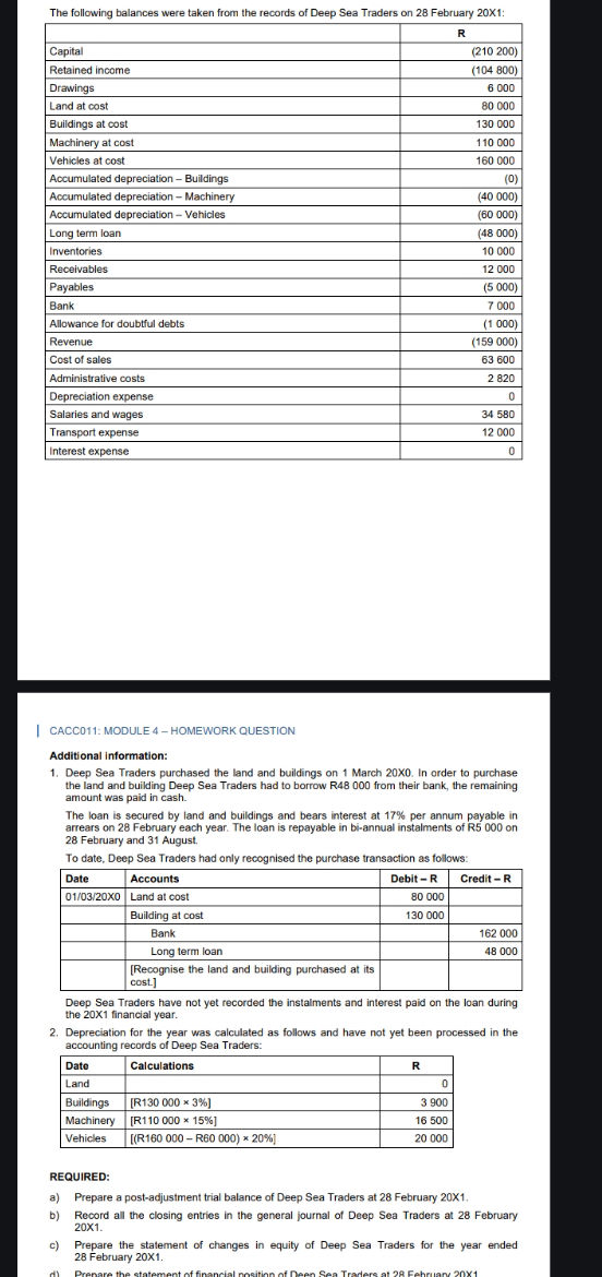 The following balances were taken from the | StudyX
