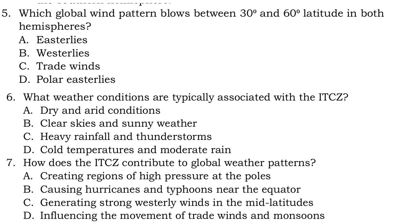 5. Which global wind pattern blows between | StudyX