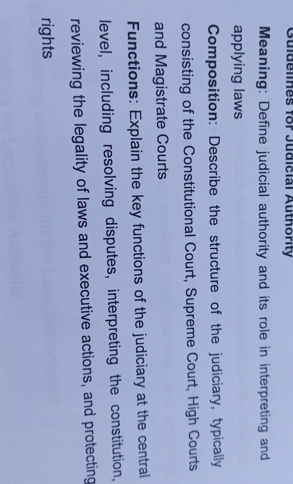 Meaning: Define judicial authority and its | StudyX