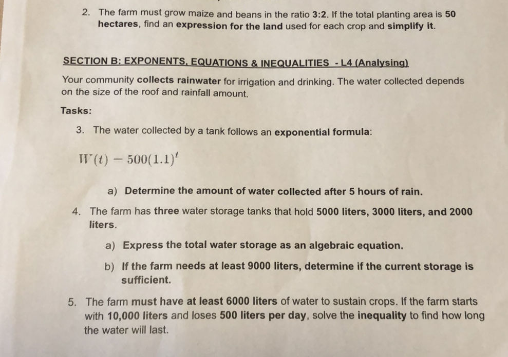 2. The farm must grow maize and beans in the | StudyX