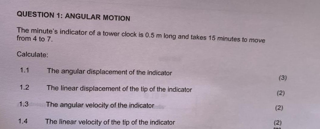 QUESTION 1: ANGULAR MOTION The minute's | StudyX