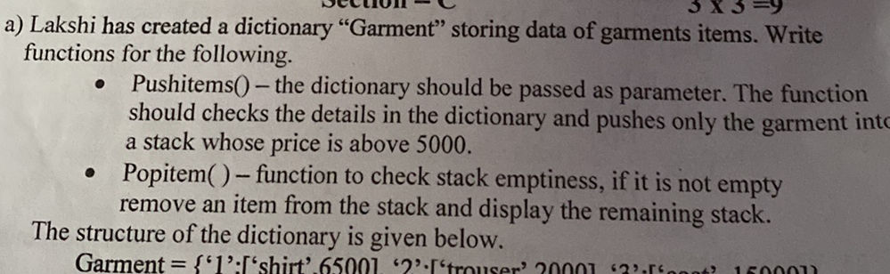 a) Lakshi has created a dictionary "Garment" | StudyX