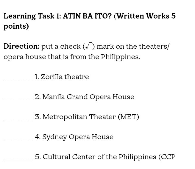 Learning Task 1: ATIN BA ITO? (Written Works | StudyX