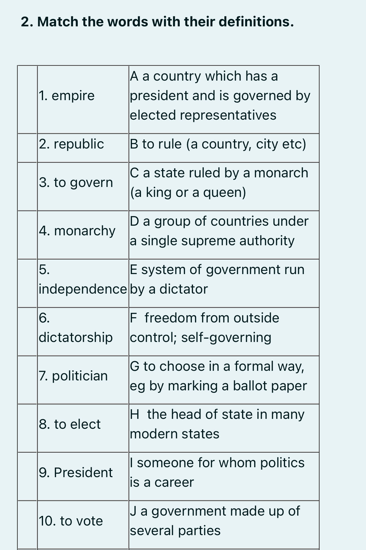 2. Match the words with their definitions. | StudyX