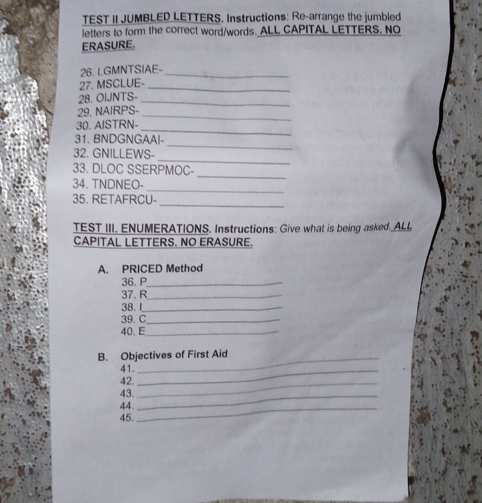 TEST II JUMBLED LETTERS. Instructions: | StudyX