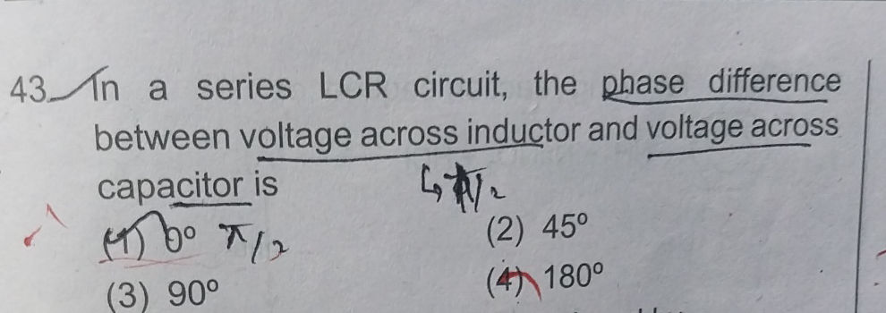 43. In a series LCR circuit, the phase | StudyX