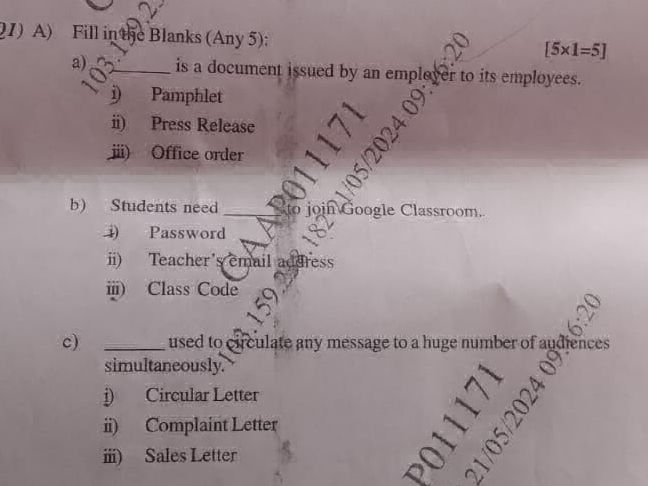 A) Fill in the Blanks (Any 5): a) ______ is | StudyX