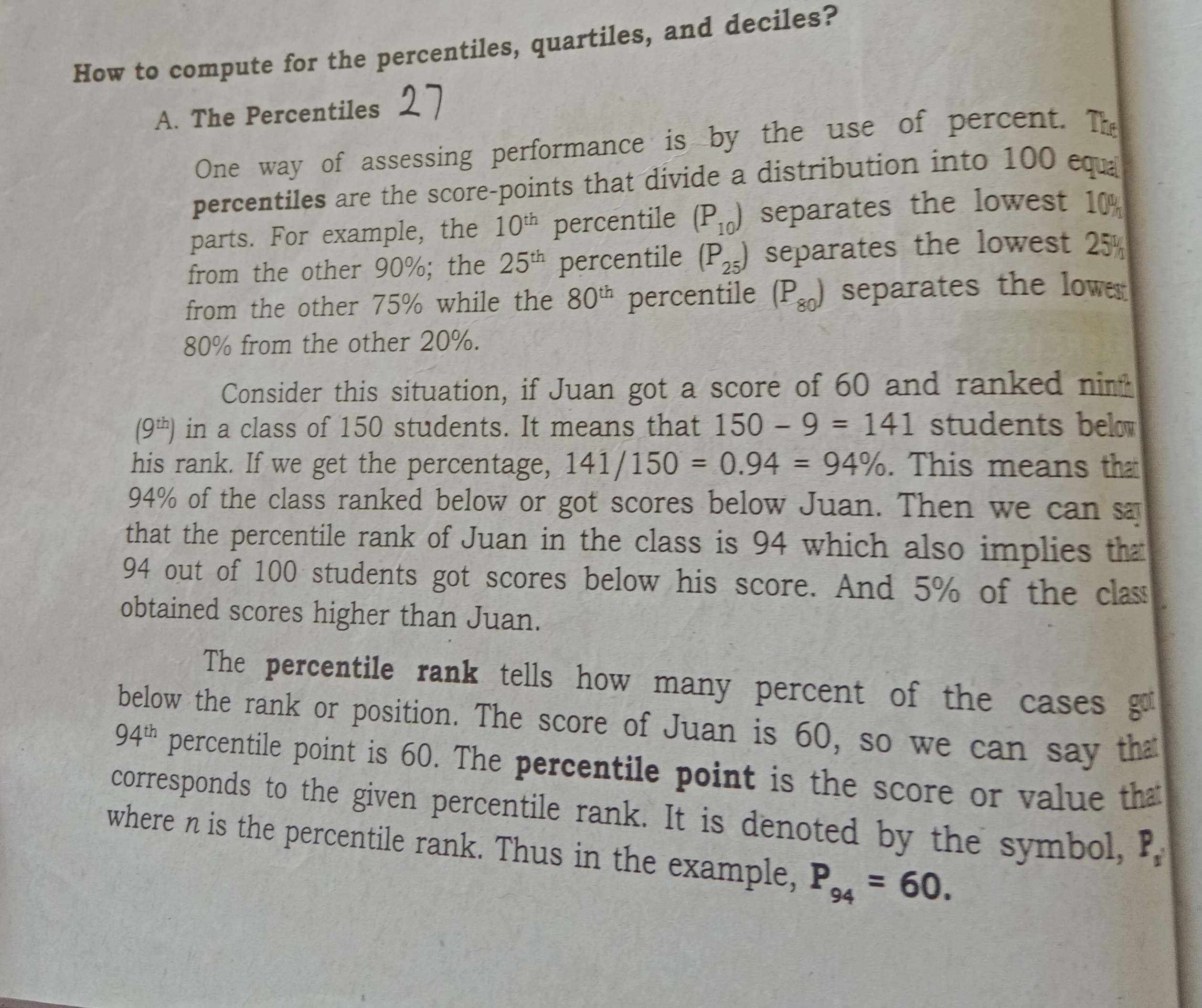 How to compute for the percentiles, | StudyX
