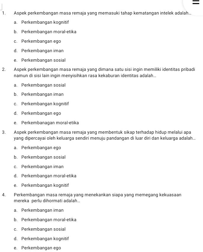 1. Aspek perkembangan masa remaja yang | StudyX