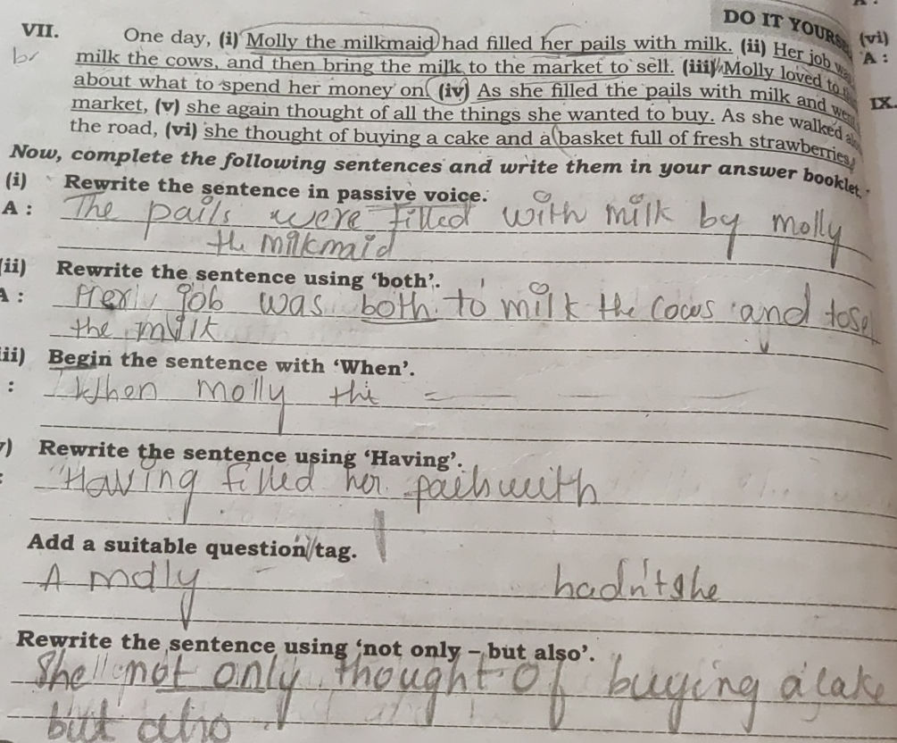 VII. One day, (i) Molly the milkmaid had | StudyX