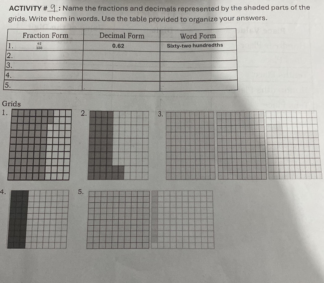 ACTIVITY # 9: Name the fractions and | StudyX