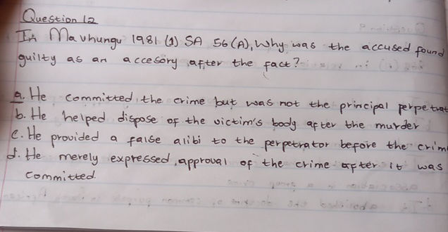 Question 12 In Mavhungu 1981 (1) SA 56 (A),