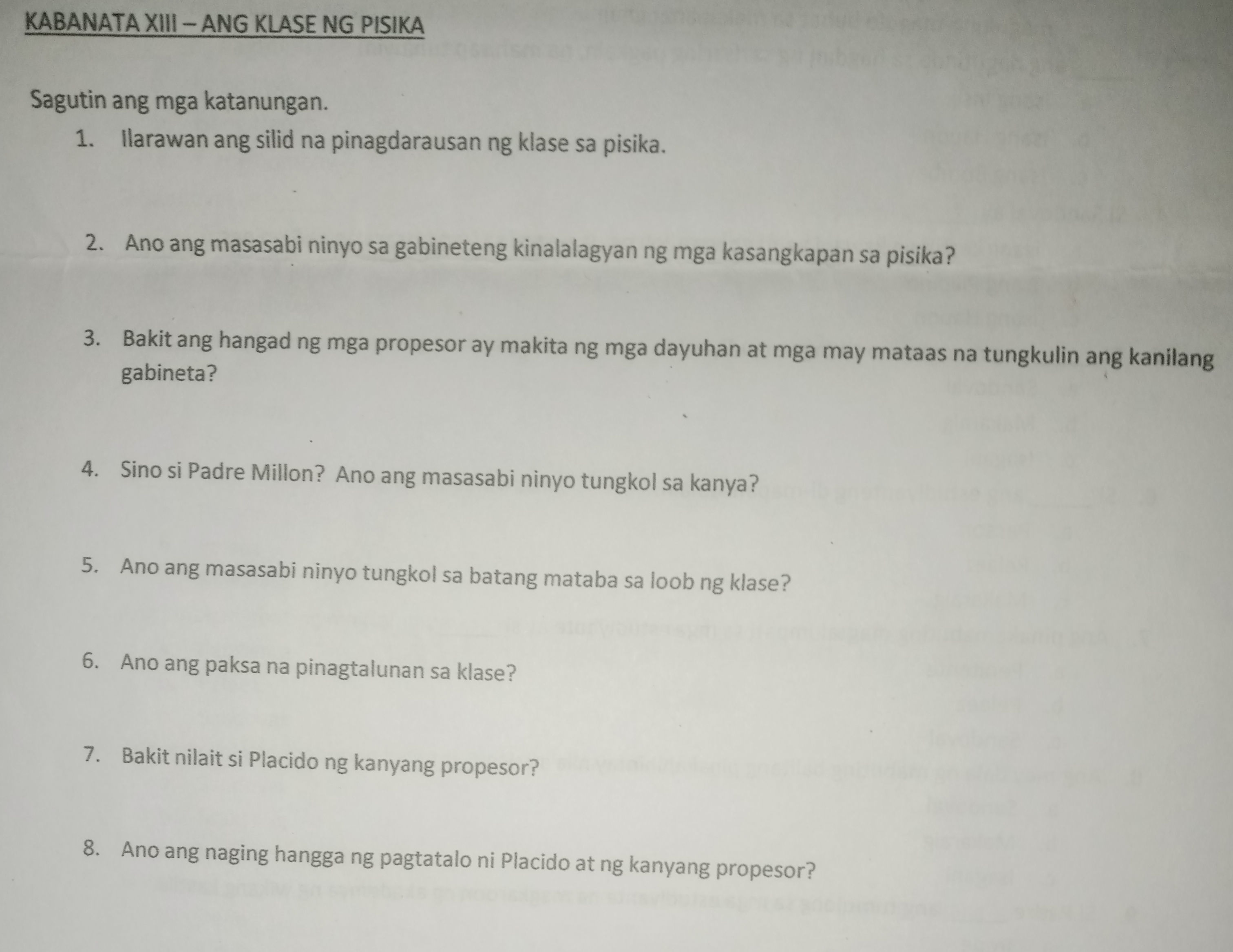 KABANATA XIII – ANG KLASE NG PISIKA Sagutin | StudyX