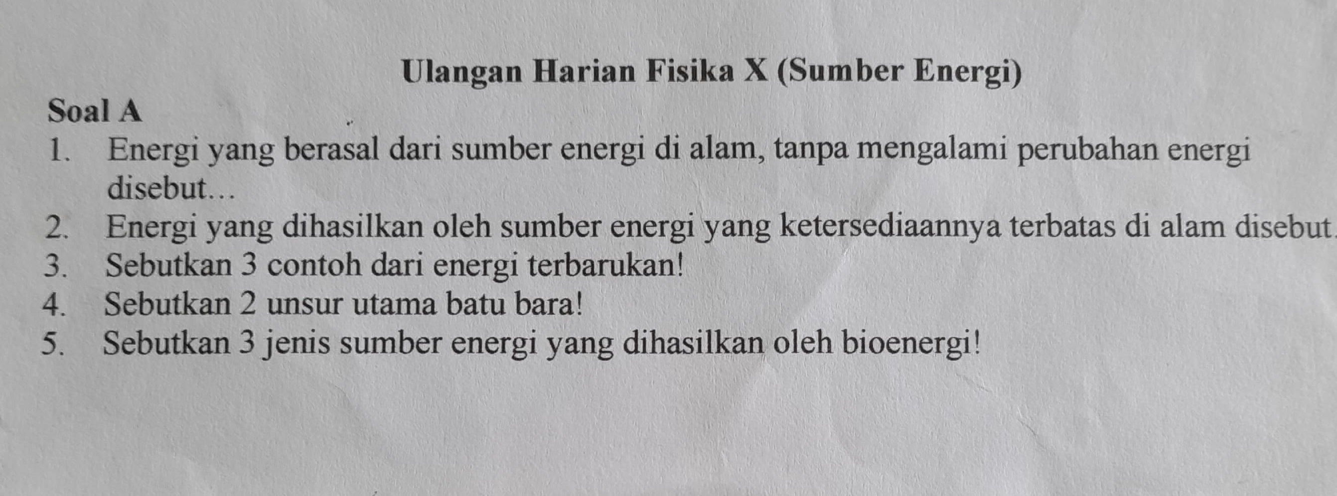 1. Energi yang berasal dari sumber energi di | StudyX