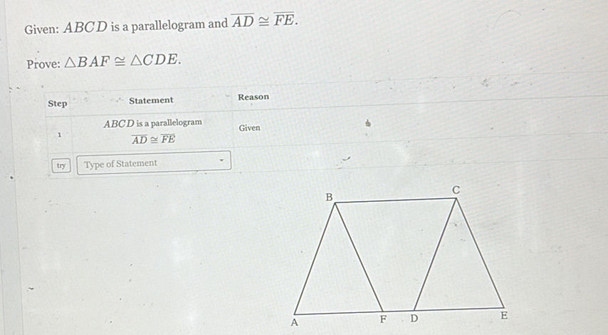 Given: $ABCD$ is a parallelogram and $ {AD} | StudyX
