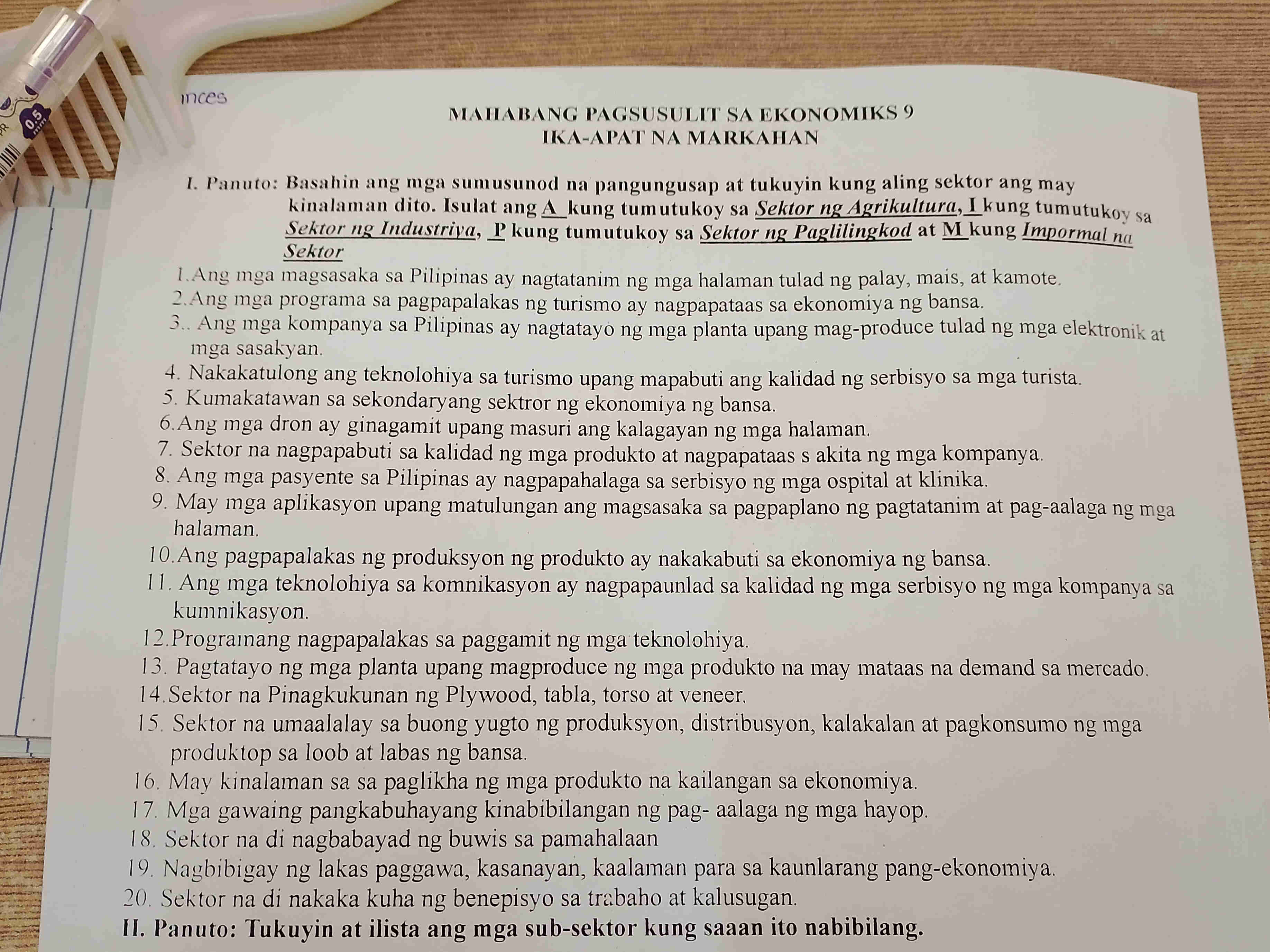 I. Panuto: Basahin ang mga sumusunod na | StudyX