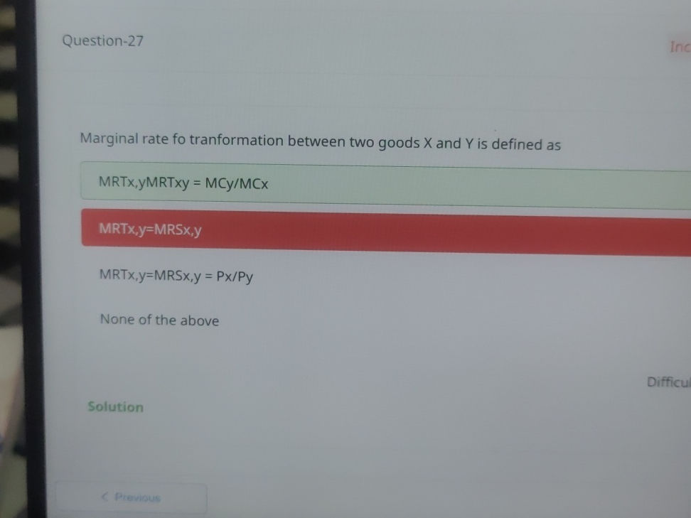 Marginal rate fo tranformation between two | StudyX