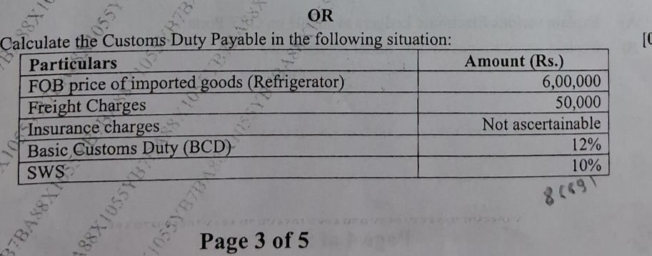 Calculate the Customs Duty Payable in the | StudyX