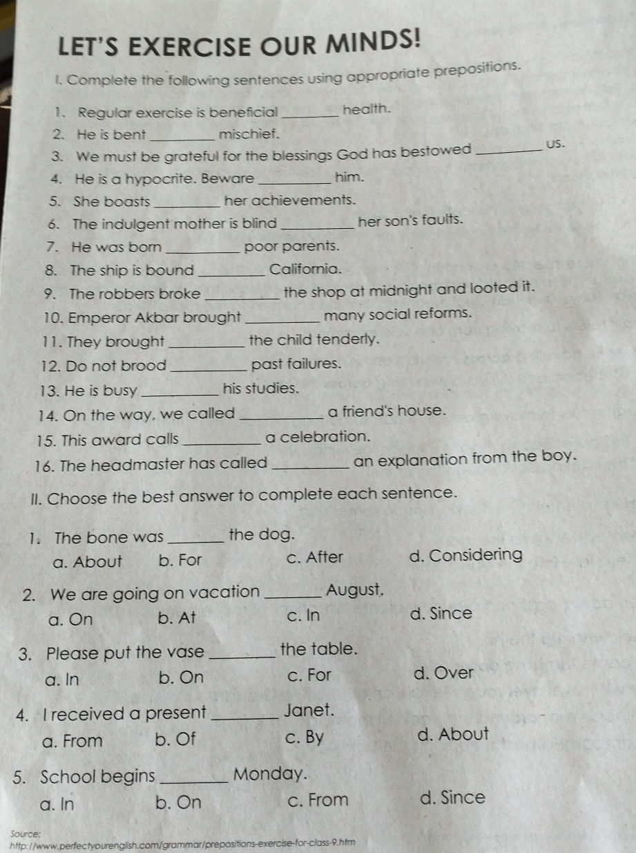 I. Complete the following sentences using | StudyX
