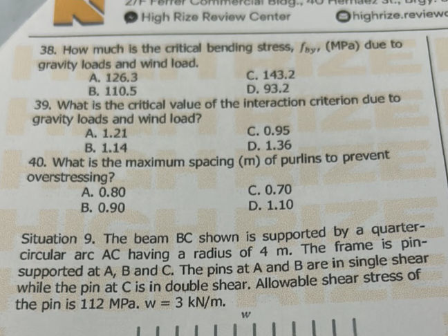 38. How much is the critical bending stress, | StudyX