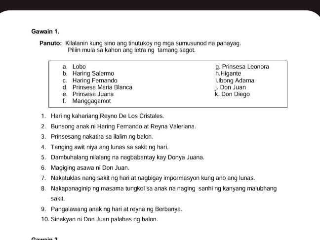 Gawain 1. Panuto: Kilalanin kung sino ang | StudyX