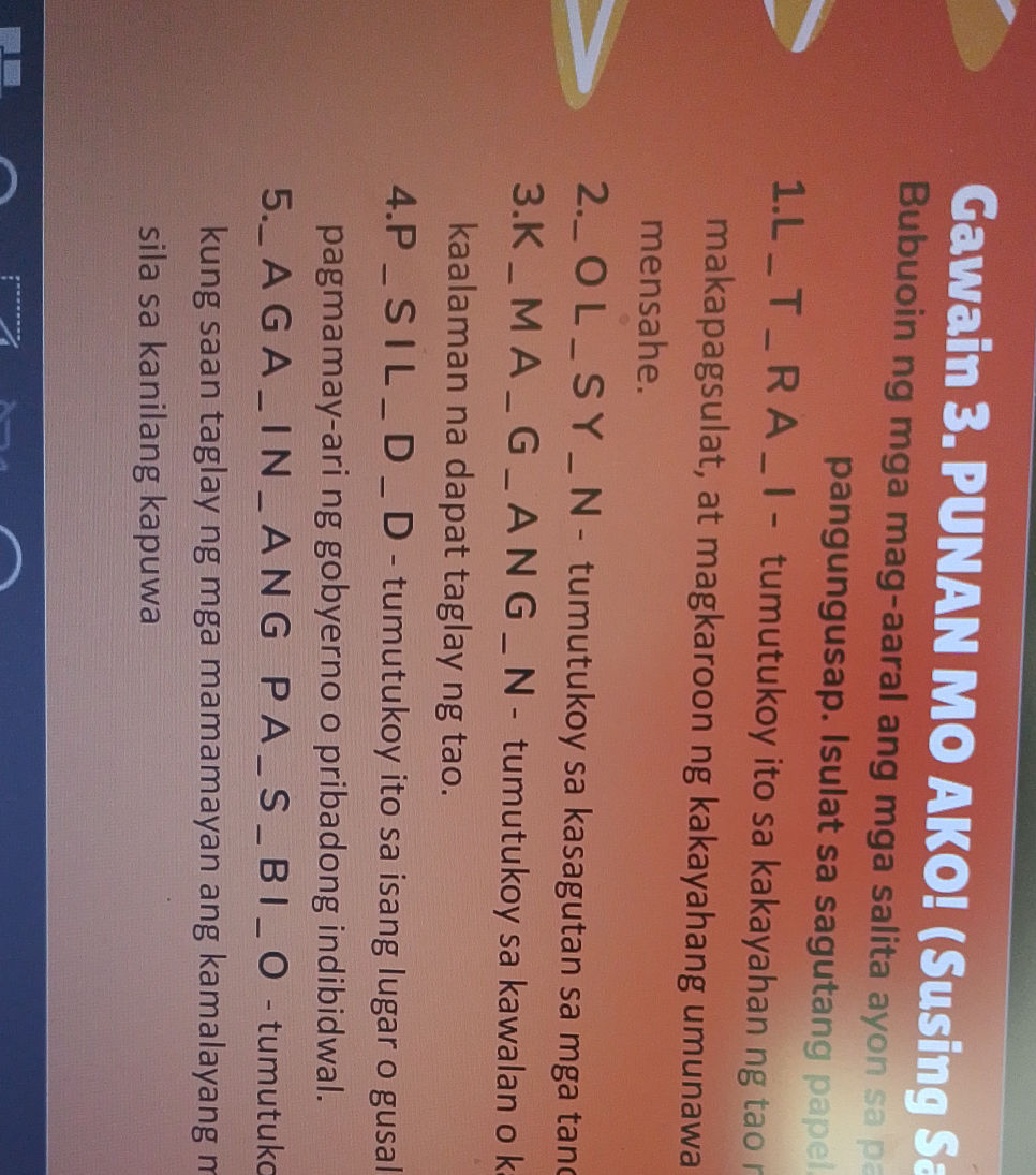 Gawain 3. PUNAN MO AKO! (Susing Sa Bubuoin | StudyX