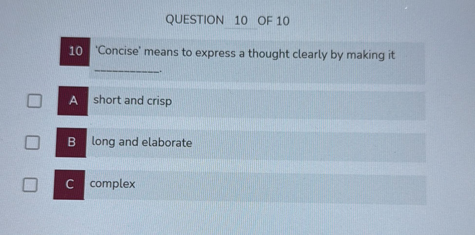 10 'Concise' means to express a thought | StudyX