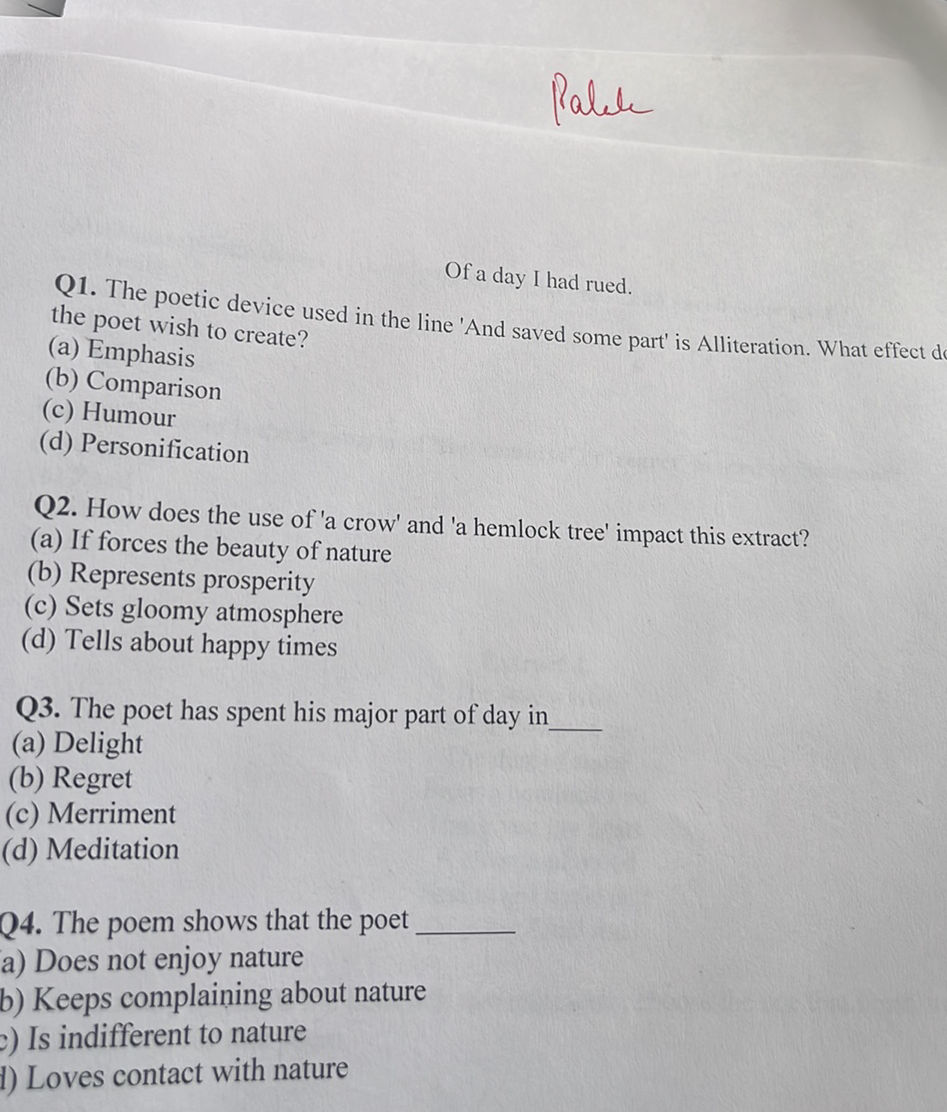 Q1. The poetic device used in the line 'And | StudyX