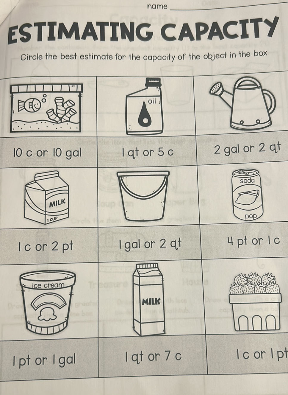 Circle the best estimate for the capacity of | StudyX