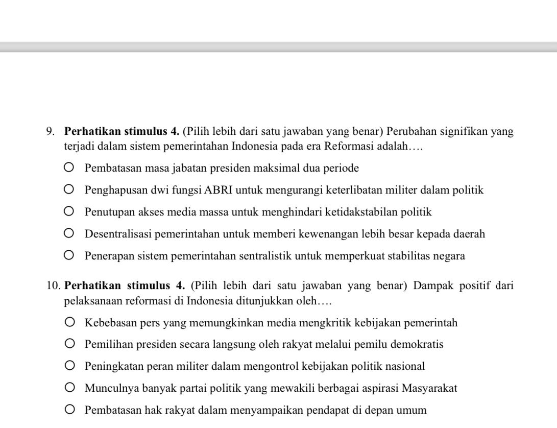 9. Perhatikan stimulus 4. (Pilih lebih dari | StudyX