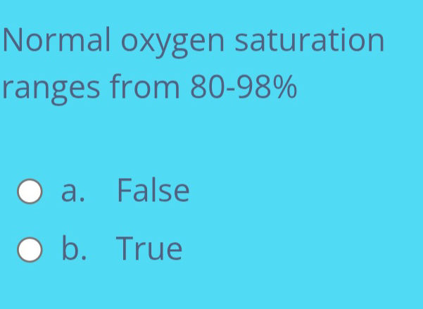 Normal oxygen saturation ranges from 80-98% | StudyX