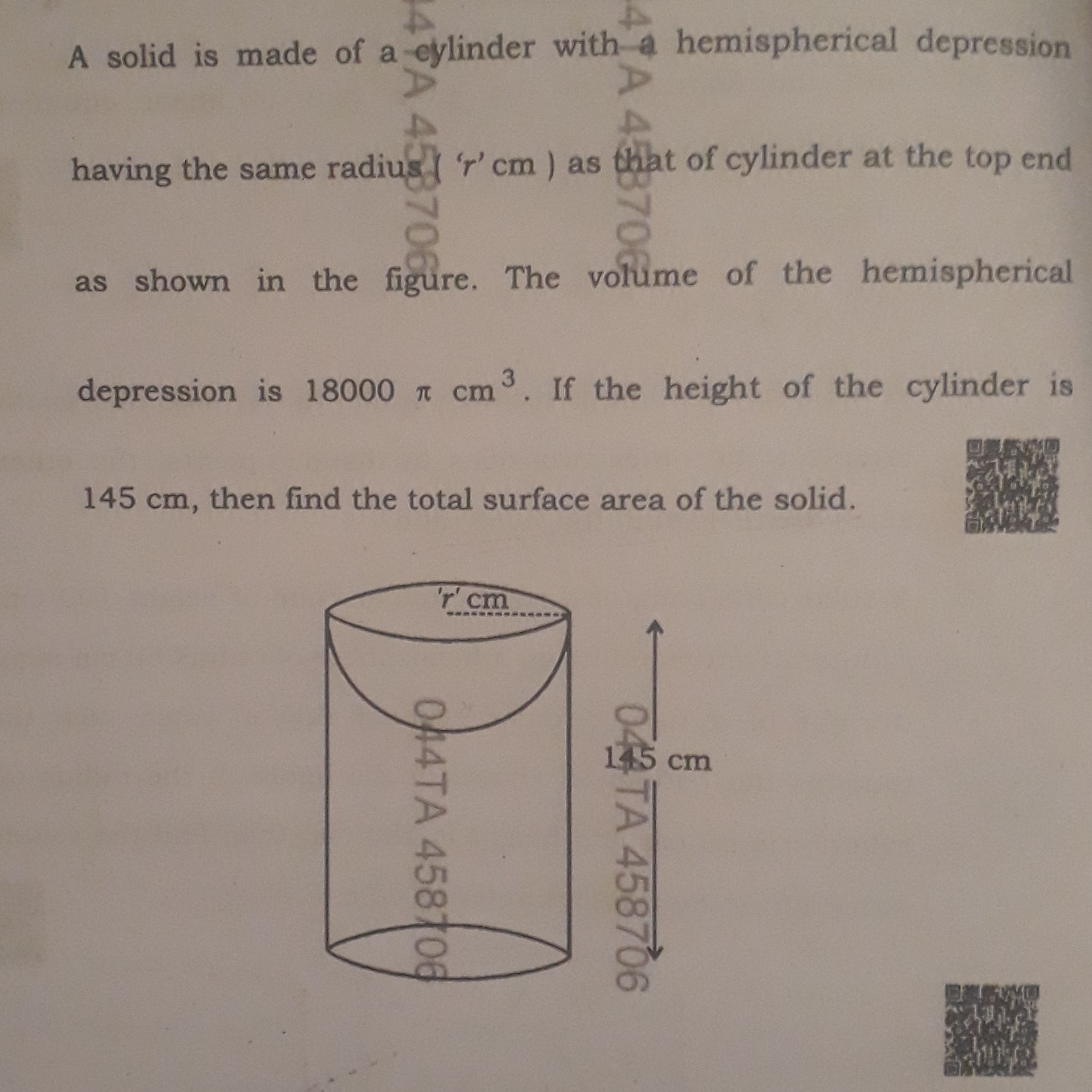 A solid is made of a cylinder with a | StudyX