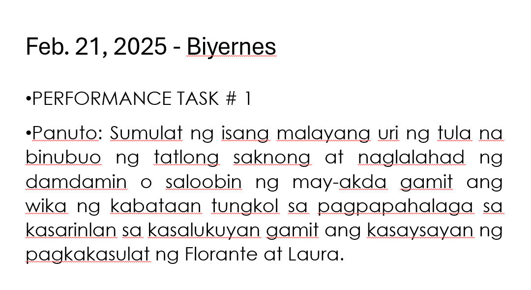 •PERFORMANCE TASK # 1 •Panuto: Sumulat ng | StudyX