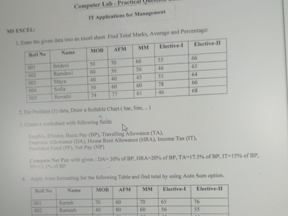 1. Enter the given data into an excel sheet. | StudyX