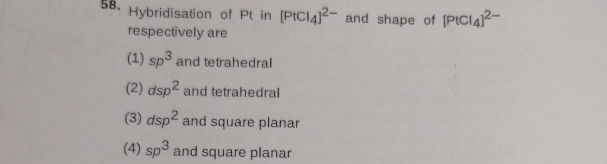 Hybridisation of Pt in $[PtCl4]^{2-}$ and