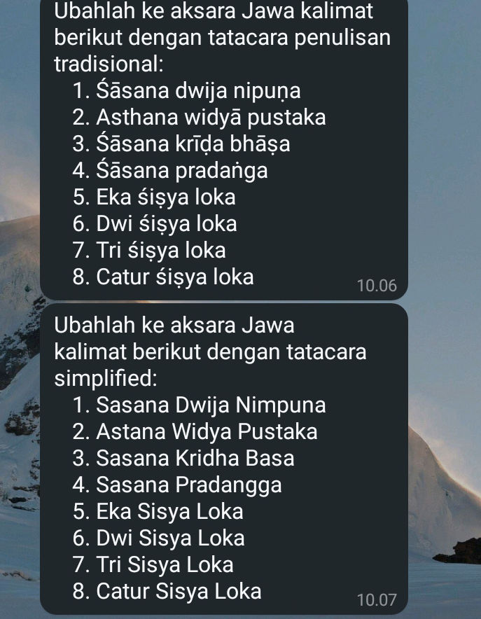 Ubahlah ke aksara Jawa kalimat berikut | StudyX