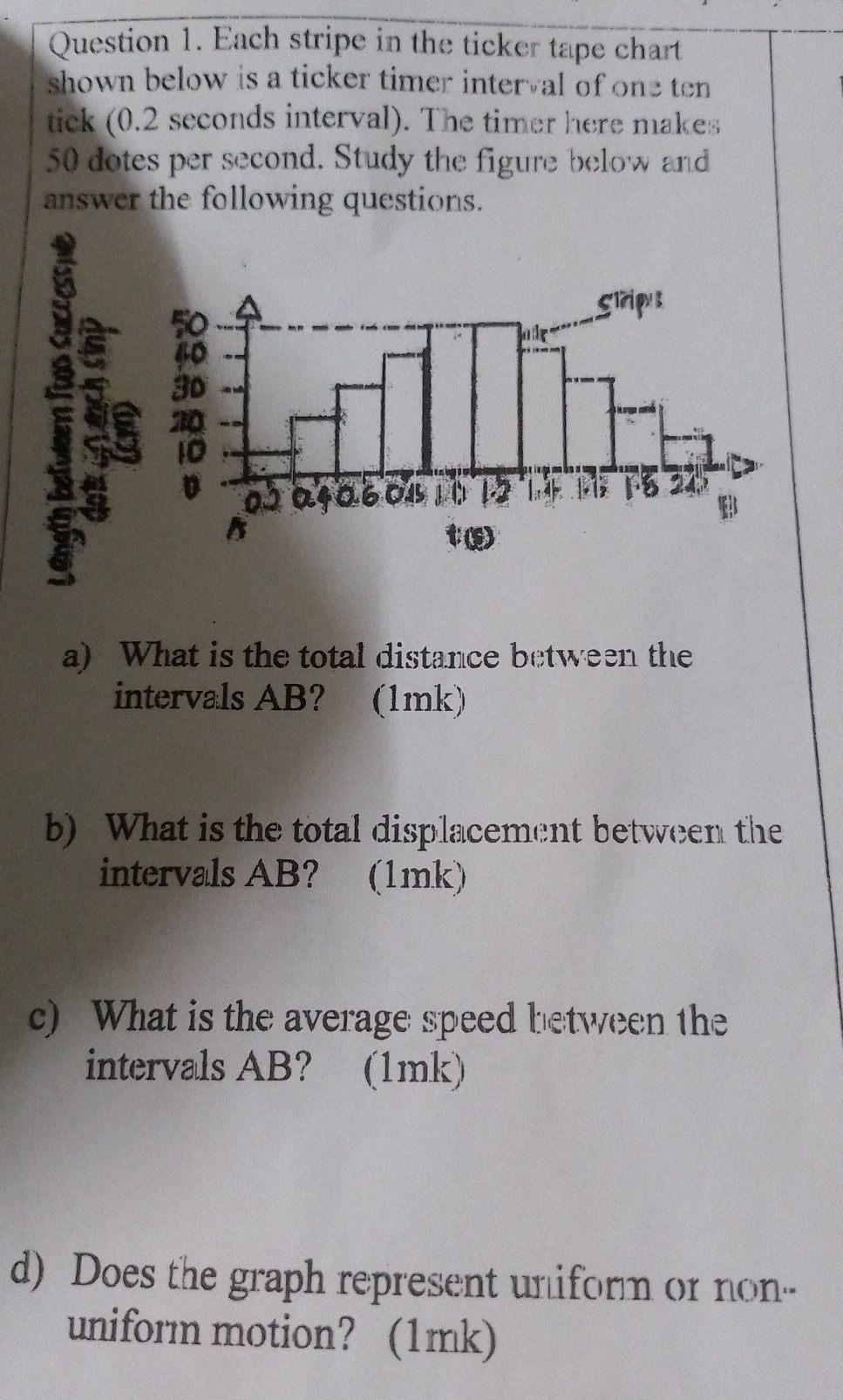Question 1. Each stripe in the ticker tape | StudyX