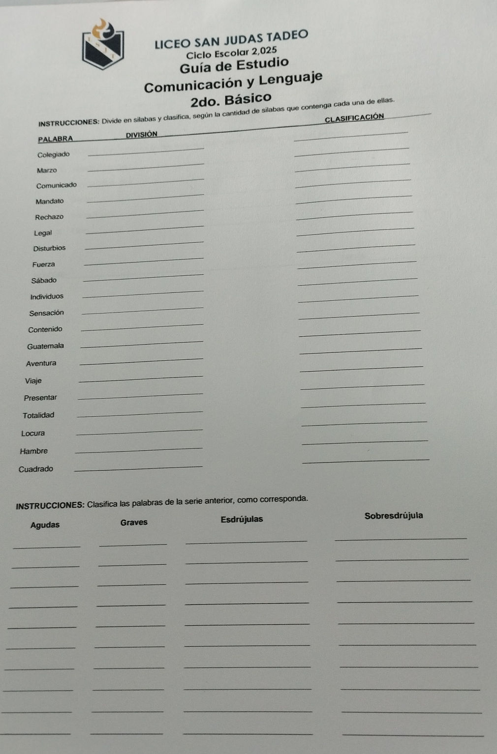 INSTRUCCIONES: Divide en silabas y | StudyX