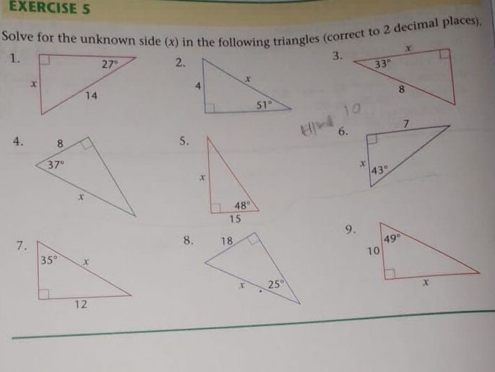 Solve for the unknown side (x) in the | StudyX