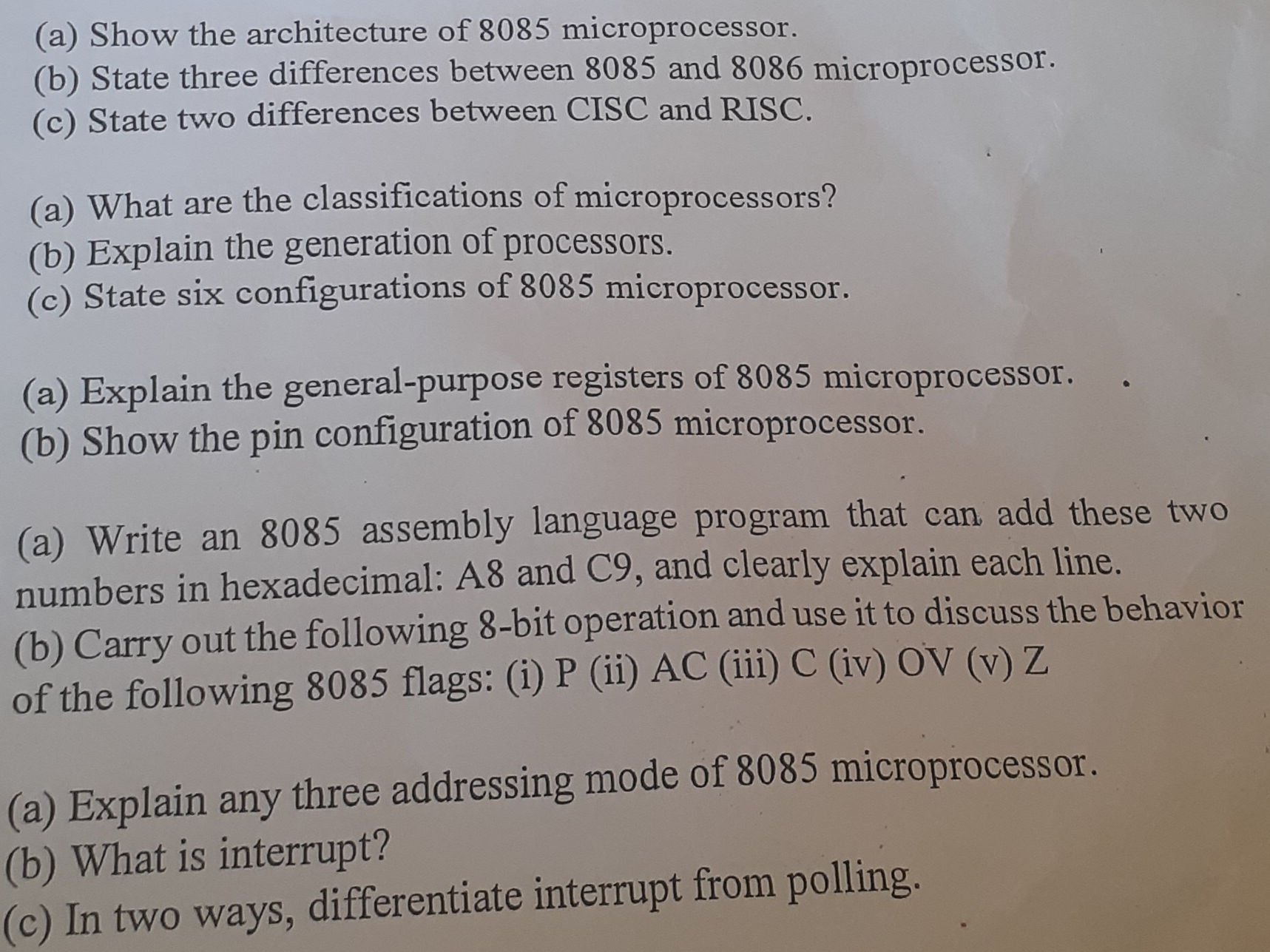 (a) Show the architecture of 8085 | StudyX