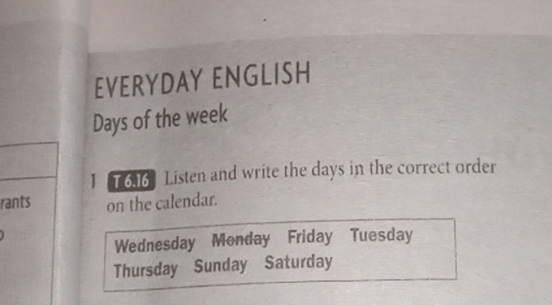 Listen and write the days in the correct | StudyX