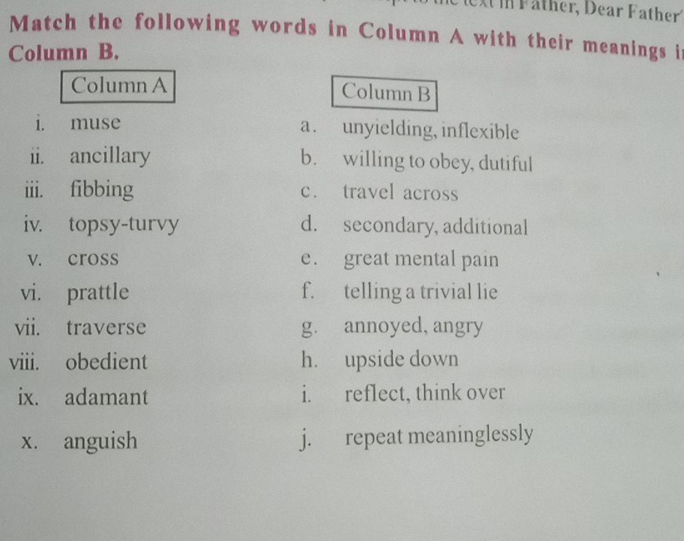 Match the following words in Column A with | StudyX