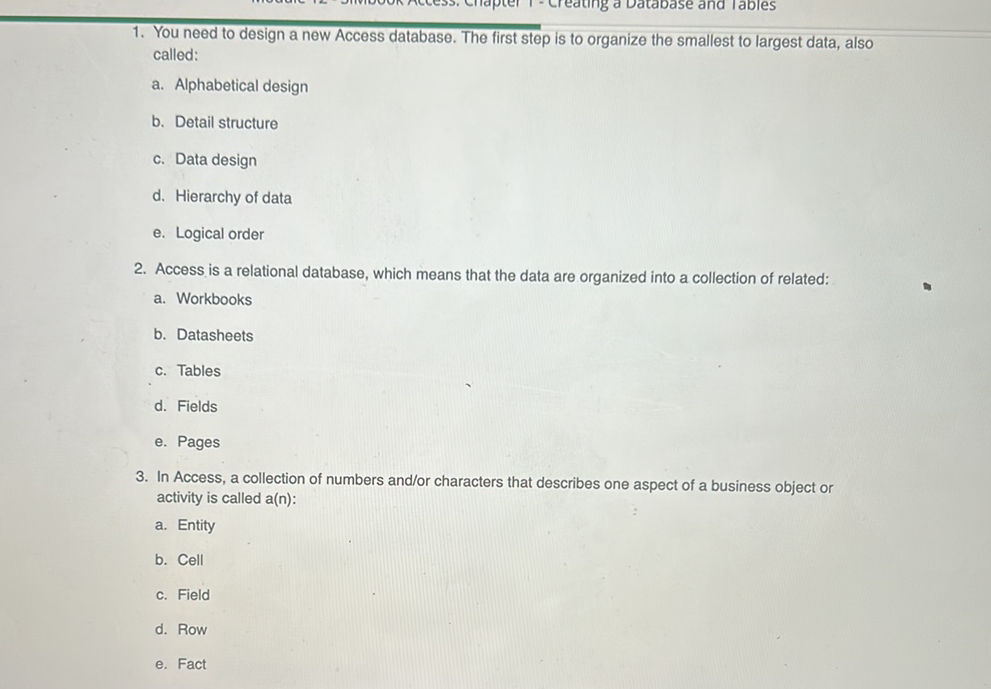 1. You need to design a new Access database. | StudyX