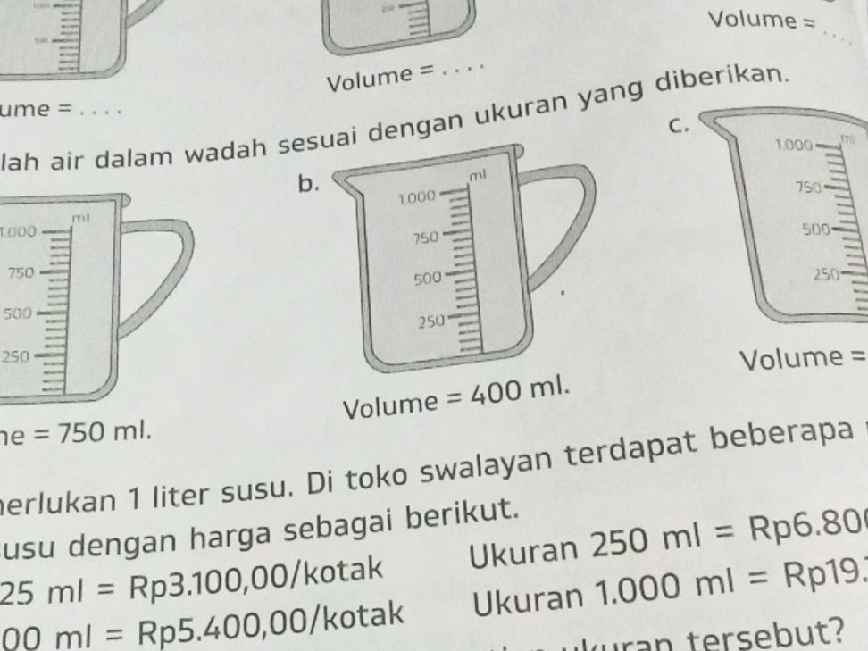 Volume = ... lah air dalam wadah sesuai | StudyX
