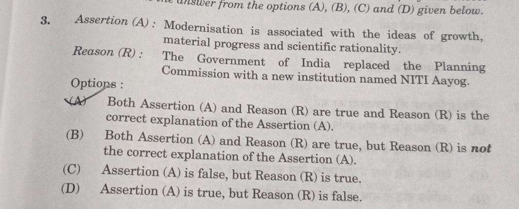 3. Assertion (A): Modernisation is | StudyX