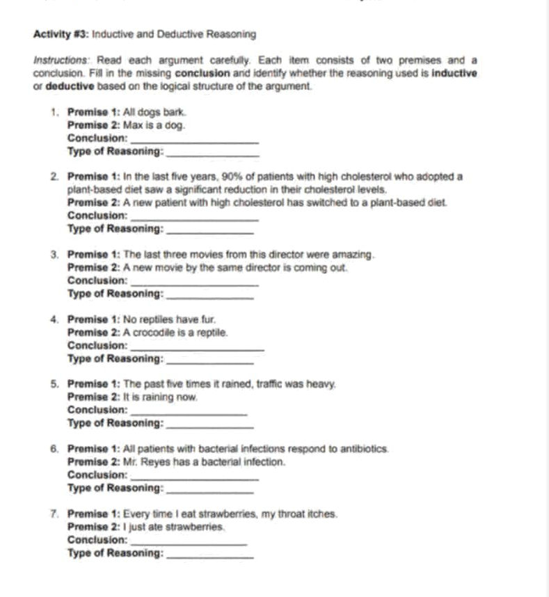 Activity #3: Inductive and Deductive | StudyX