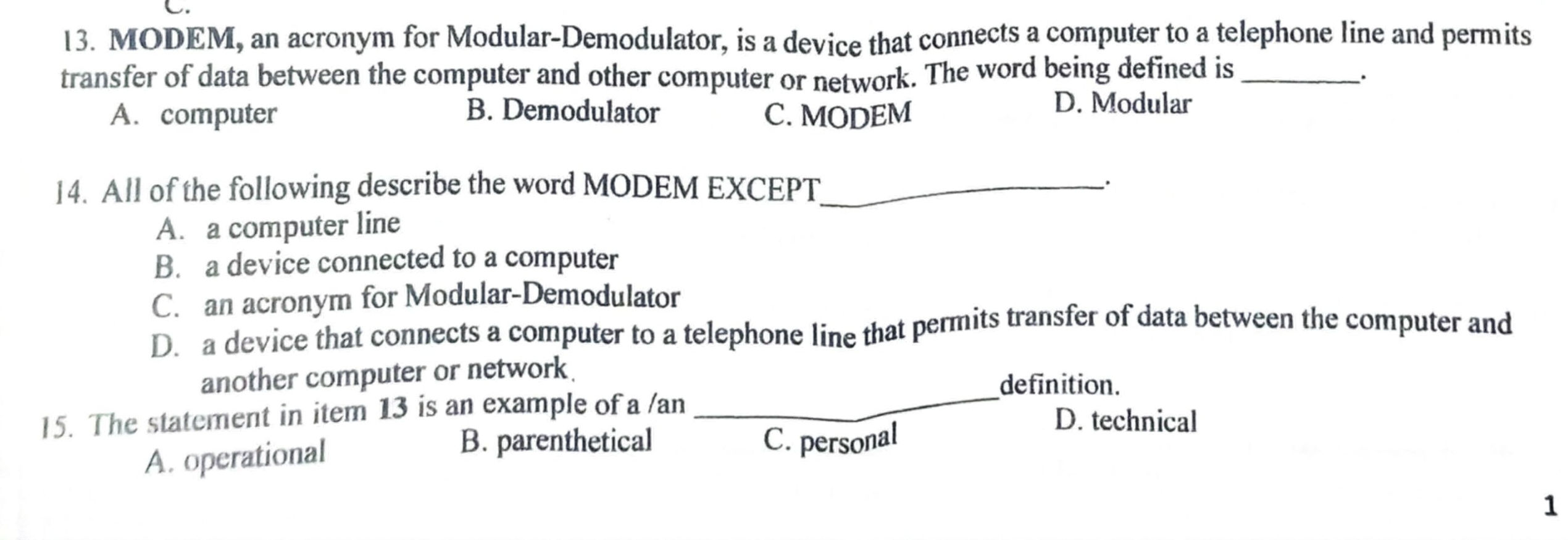 13. MODEM, an acronym for | StudyX