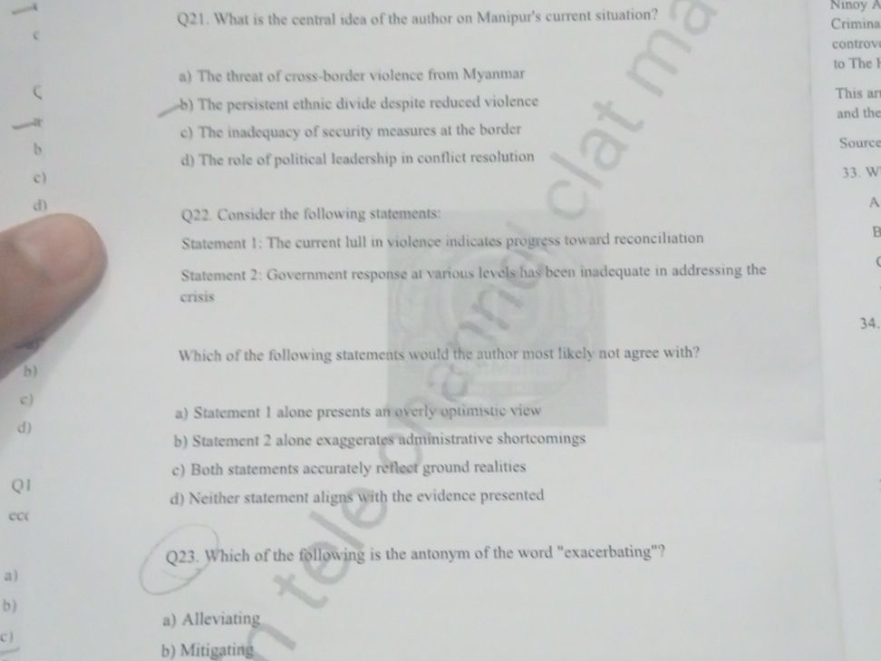 Q21. What is the central idea of the author | StudyX