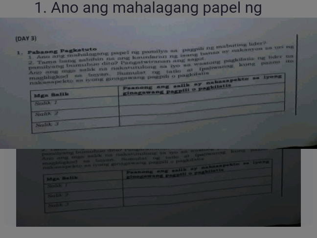 1. Ano ang mahalagang papel ng (DAY 3) 1. | StudyX